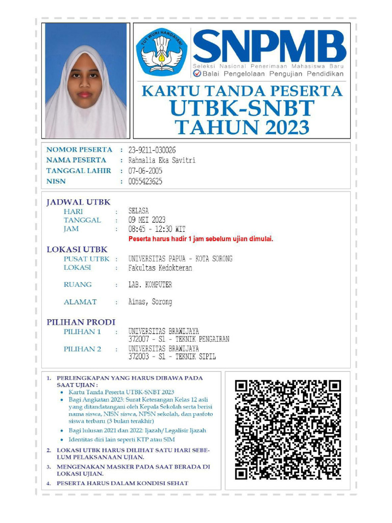 Kartu Utbk Rahma | PDF