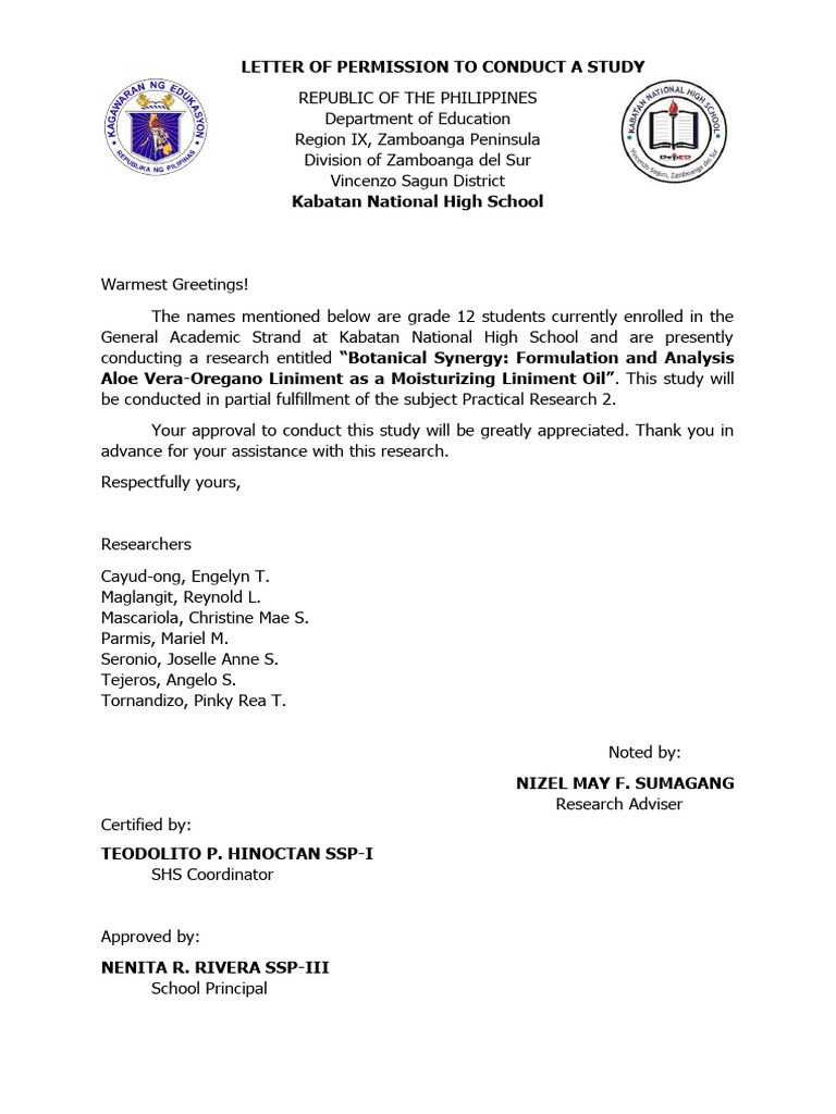 Letter of Permission To Conduct A Study | PDF | Self-Improvement | Wellness