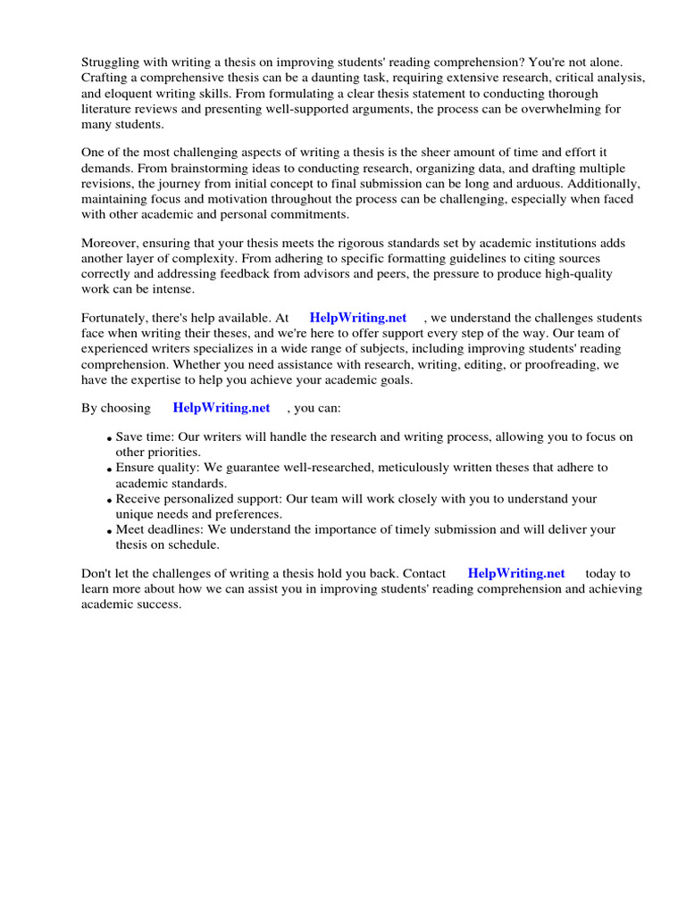 Thesis Improving Students Reading Comprehension | PDF | Reading Comprehension | Phonics