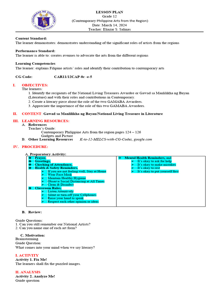 LESSON-PLAN-part | PDF | Shape | Skeleton