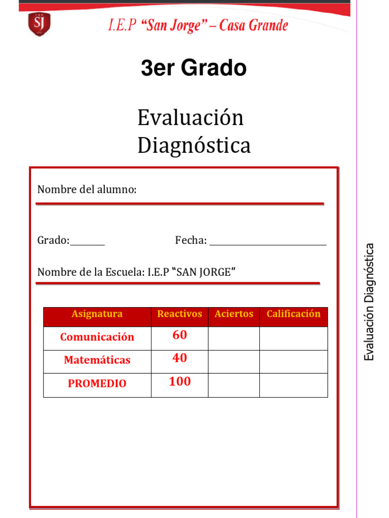 Evaluacion Diagnostica 3 Primaria | PDF