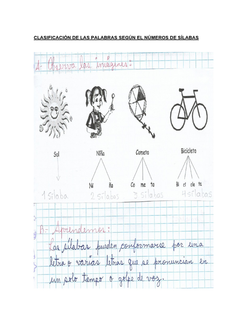 CLASIFICACIÓN DE LAS PALABRAS SEGÚN EL NÚMEROS DE SÍLABAS | PDF