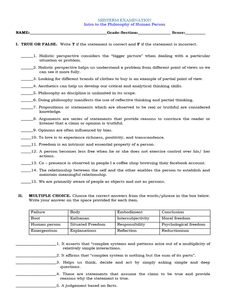 Midterm Philosophy | PDF | Free Will | Knowledge