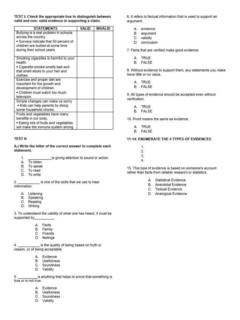 Quiz 4 Validity Evidence | PDF | Argument | Evidence