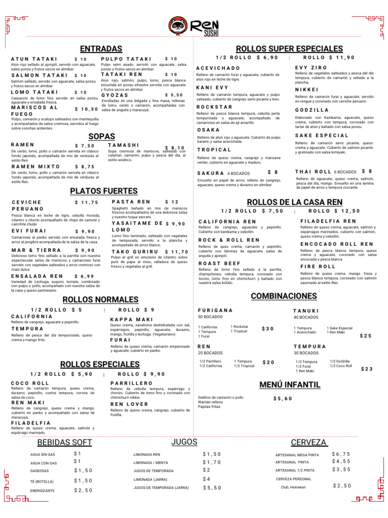 Menu Ren Sushi 2023 | PDF | Mariscos | Salsa