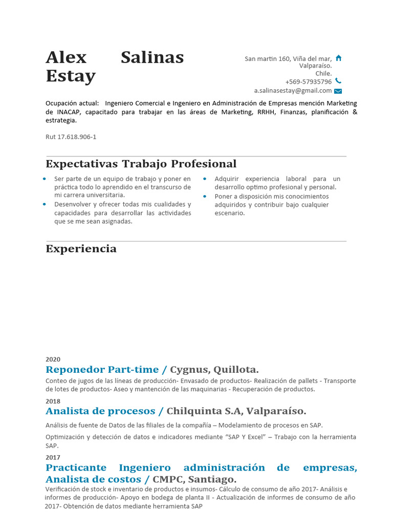 Curriculum Alex Salinas | PDF | Marketing | Business