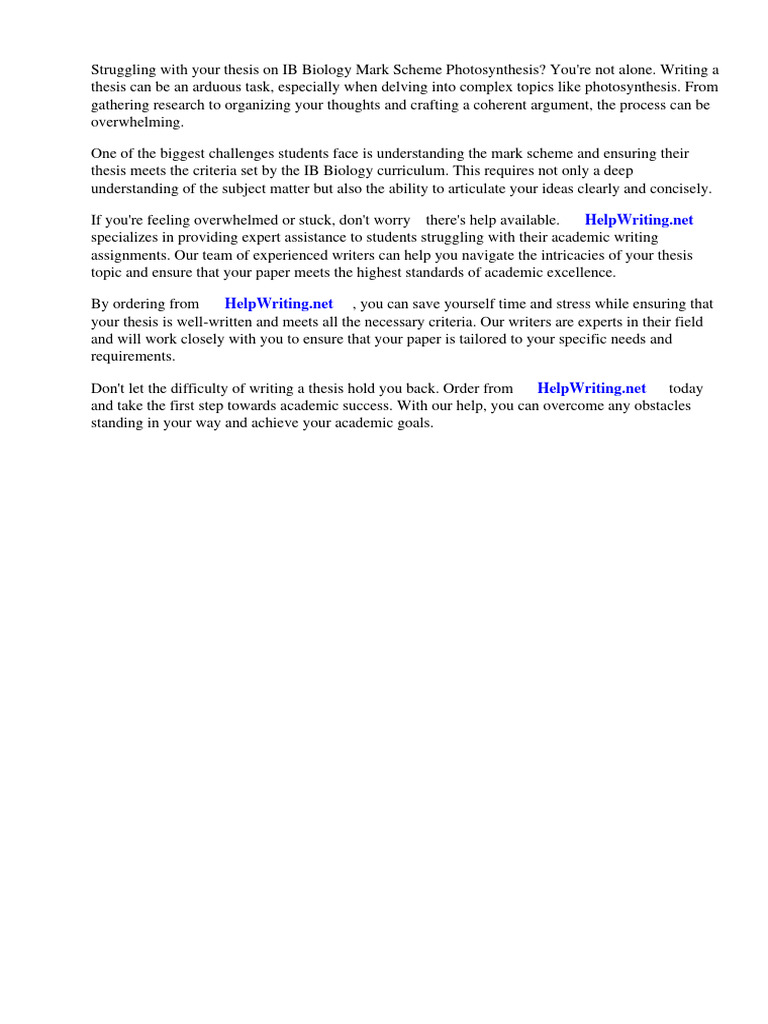 Ib Biology Mark Scheme Photosynthesis | Download Free PDF ...