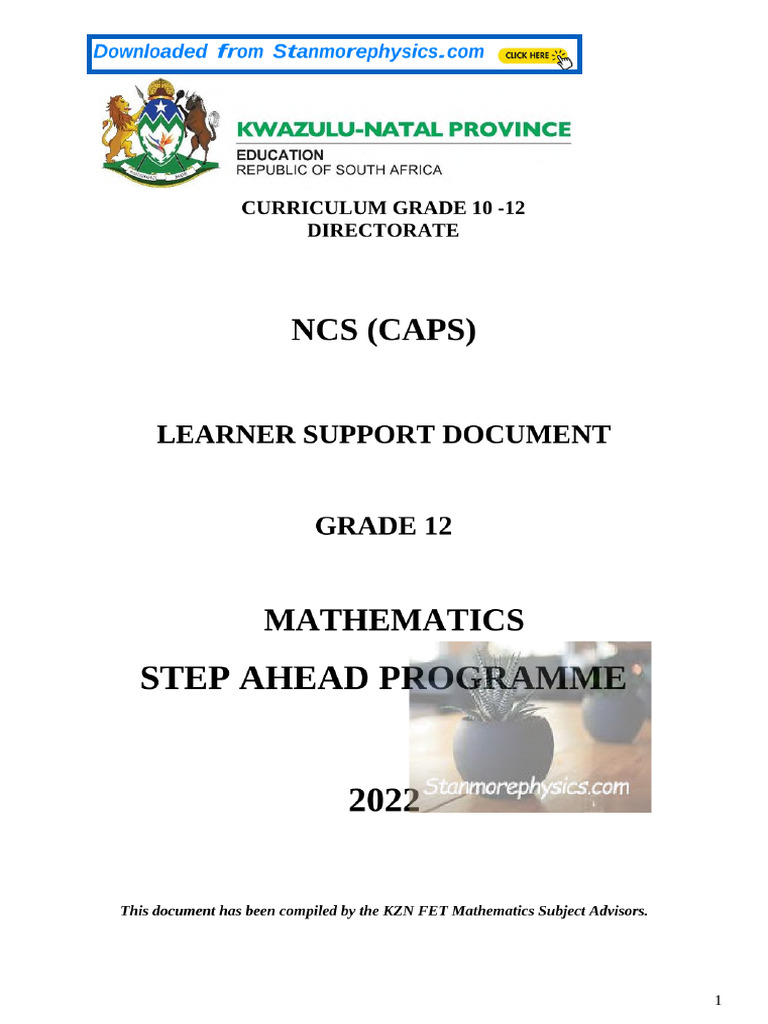 Maths Grade 12 Step Ahead Learner Support 2022 | PDF