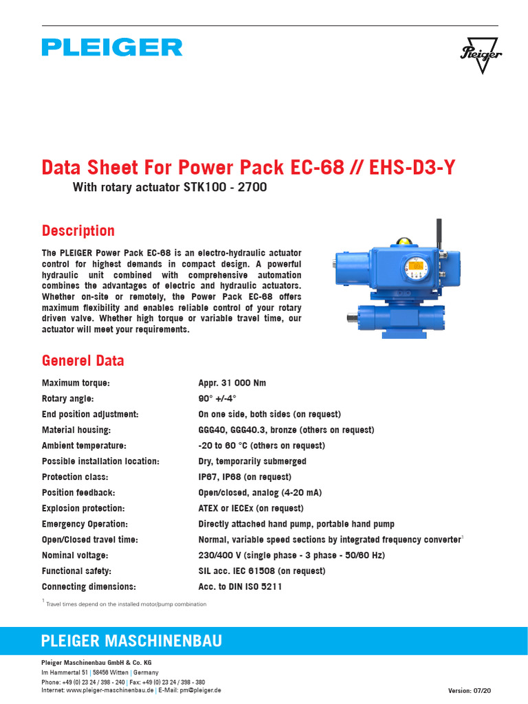 Data Sheet - EC68 Power Pack 0820 | PDF | Actuator | Pump