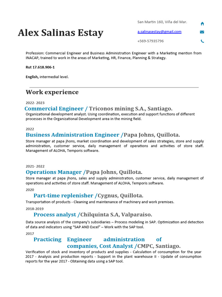 CV Alex Salinas Ingles | PDF | Economies | Business