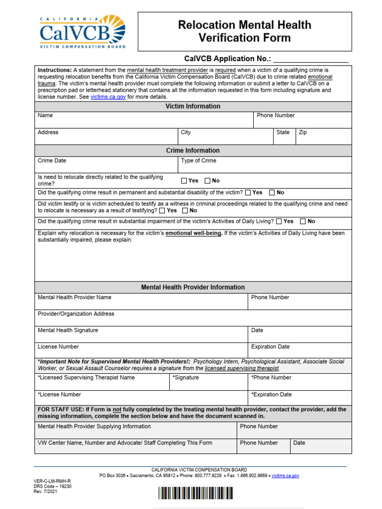 Relocation MH Verification Form - 8.21 | PDF | Mental Health