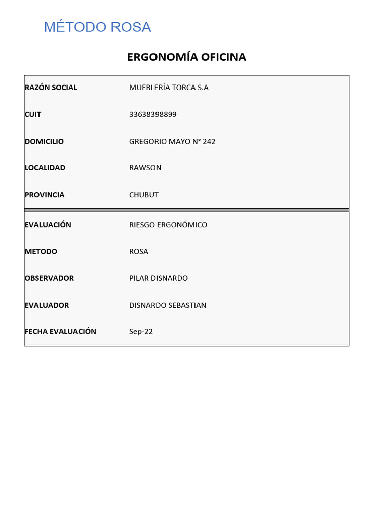 Ergonomia - Metodo Rosa - Torca | PDF | Factores humanos y ergonomía