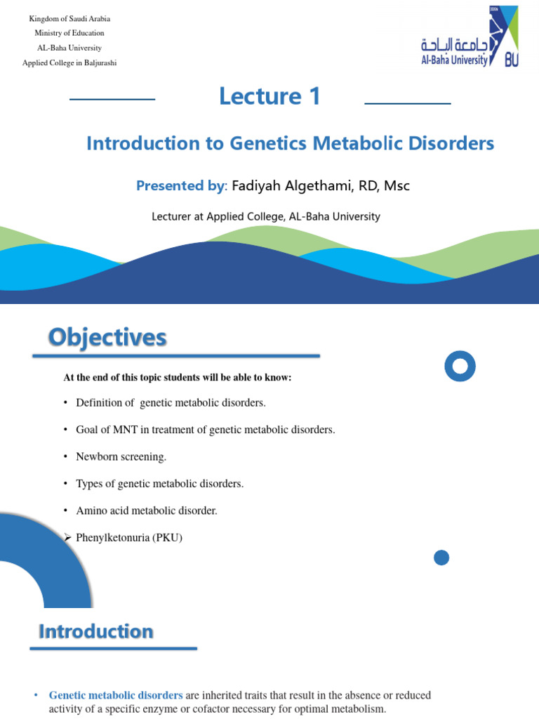 Lecture 1 Introduction To Genetic Metabolic Disorders Pdf