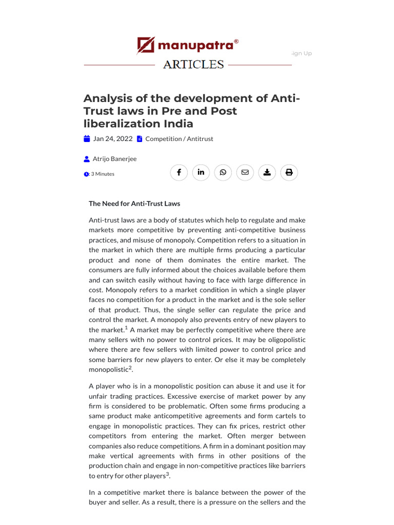 Analysis of The Development of Anti-Trust Laws in Pre and Post ...