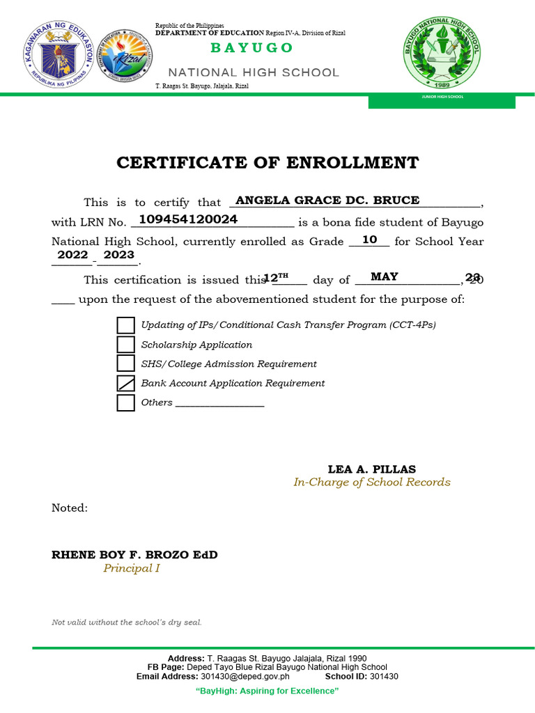 Student Enrollment Certificate | PDF