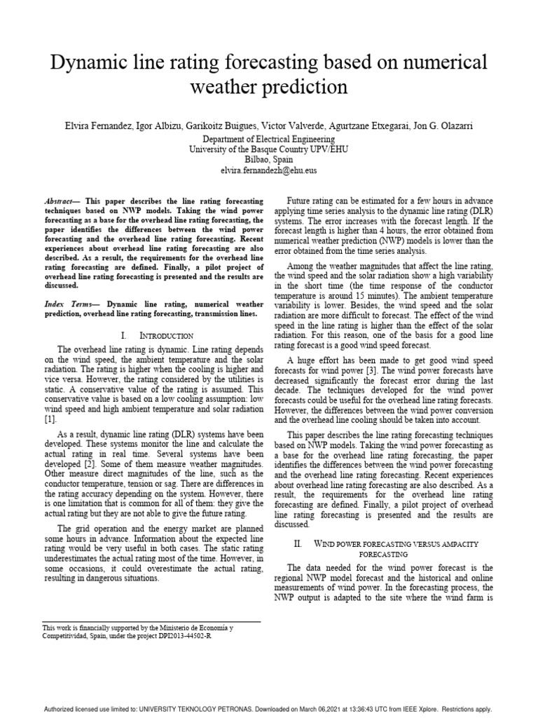 2015 Dynamic Line Rating Forecasting Based On Numerical Weather ...
