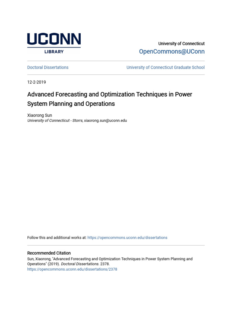 2019 Advanced Forecasting And Optimization Techniques In Power System Planning And Operations Pdf