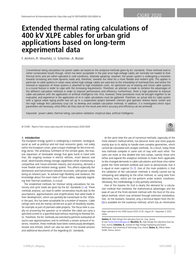 2020 Extended Thermal Rating Calculations of 400 KV XLPE Cables For ...