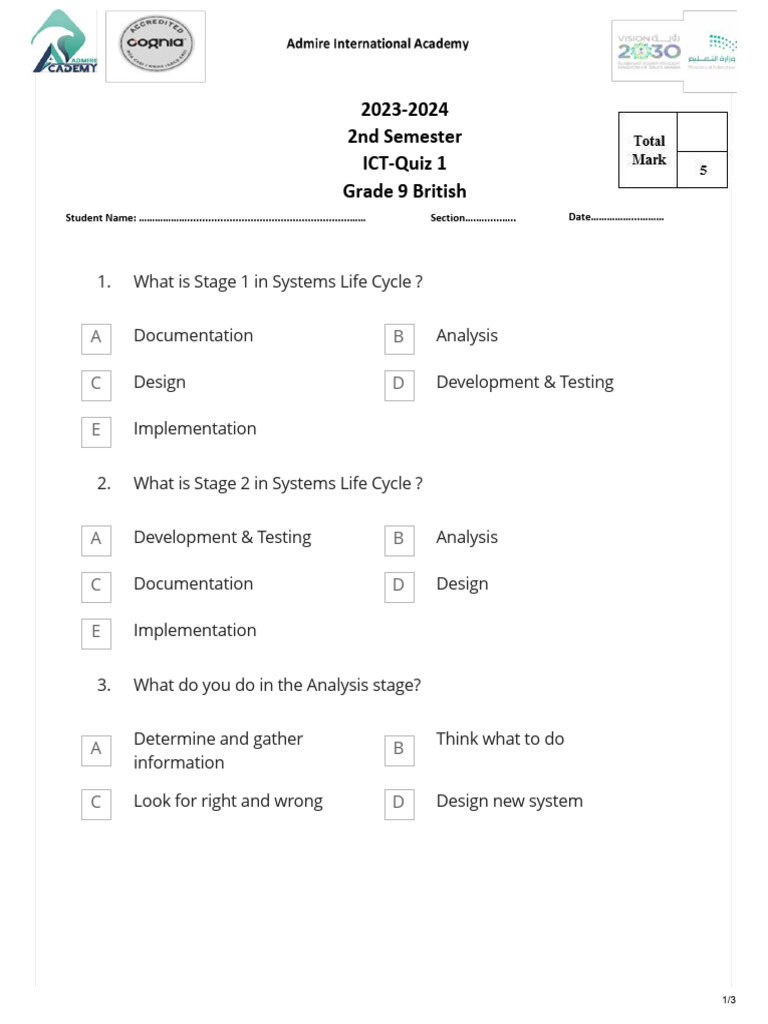 Systems Life Cycle Igcse - Analysis and Design | PDF | Implementation ...