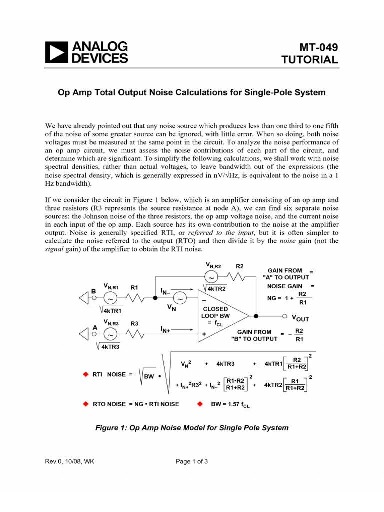 MT-049 Op Amp Total Output Noise Calculations For A Single-Pole System - MT-049 | PDF