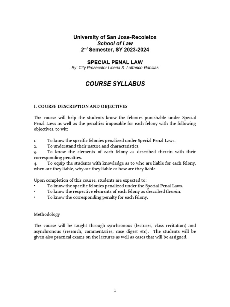 SPL Course Objective and Syllabus.2nd Se. 2023 2024 | PDF | Justice ...