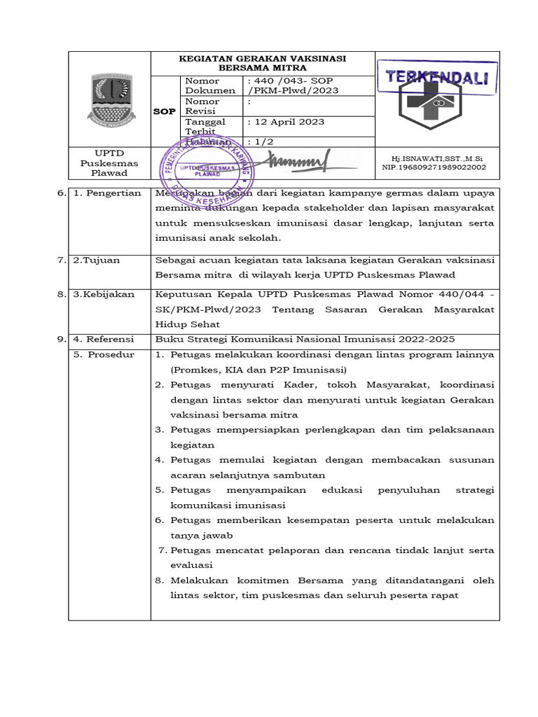 SOP Gerakan Vaksinasi Bersama Mitra | PDF