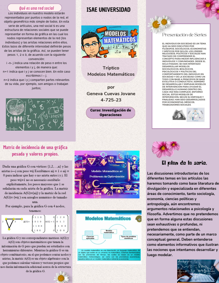 Triptico Modelos matemáticos | PDF | Matriz (Matemáticas) | Sociedad