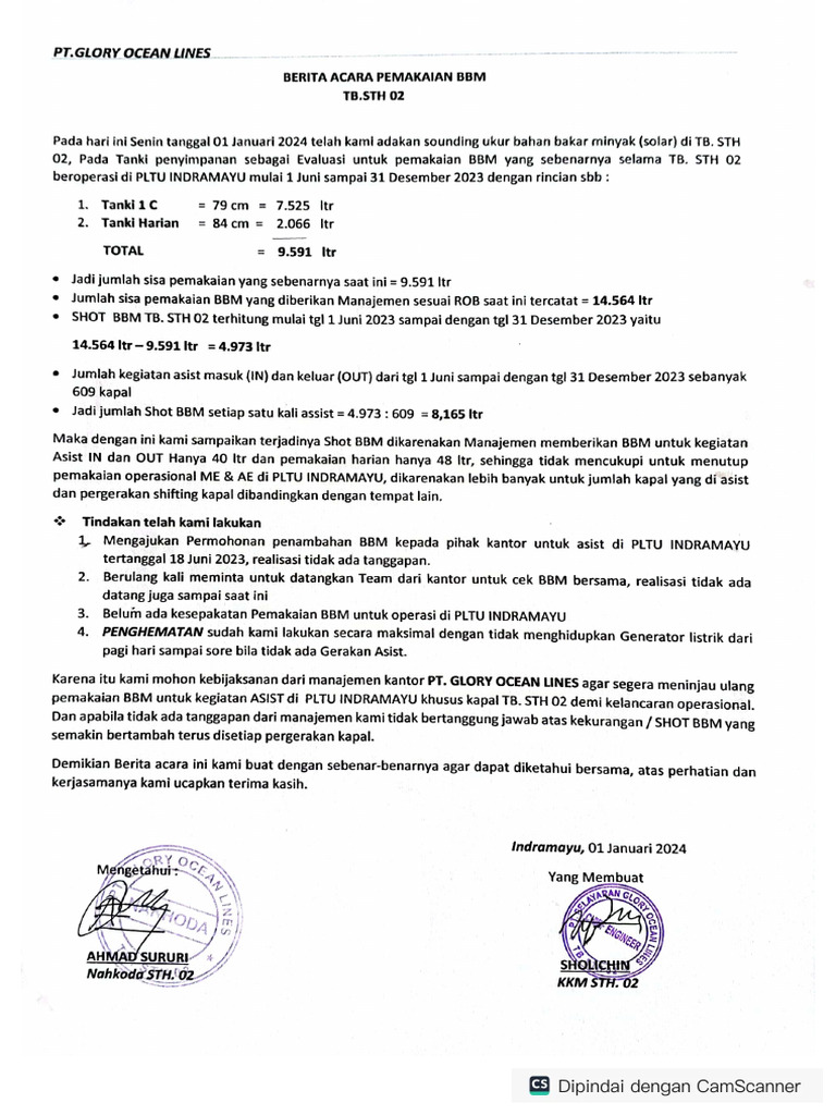 Berita Acara Pemakaian BBM TB - STH.02 | PDF