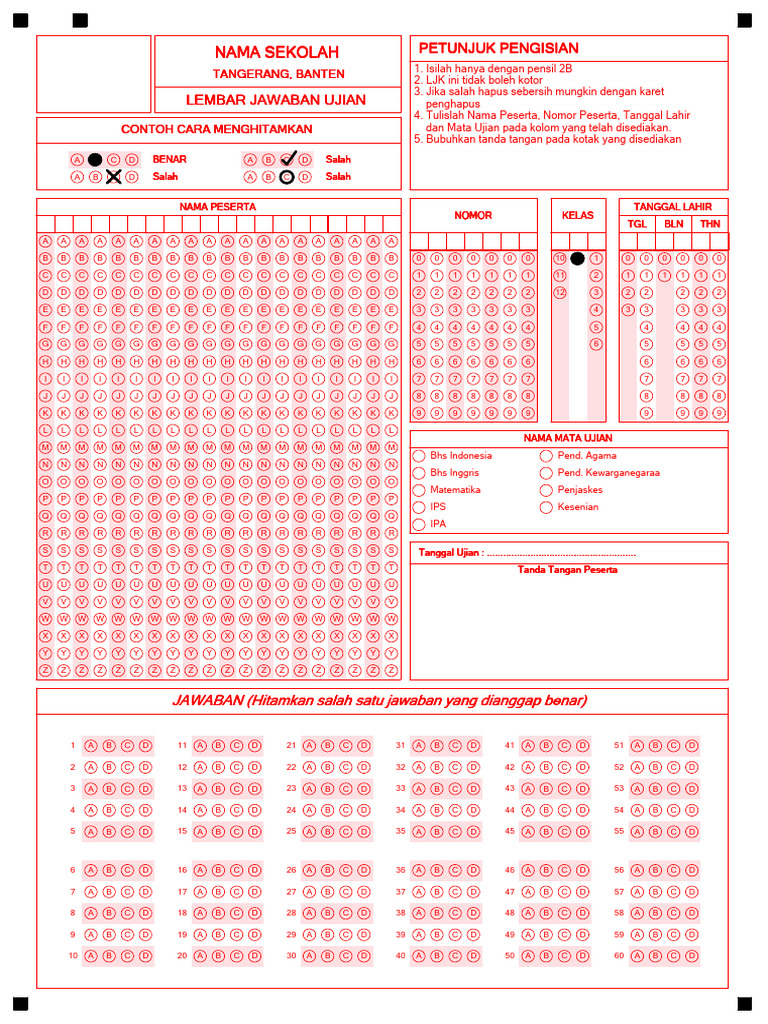 Contoh LJK Ujian Tryout | PDF