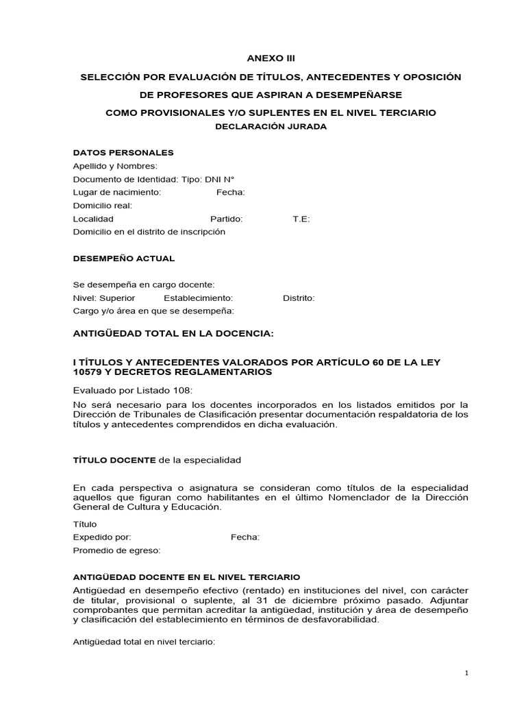 Anexo III Resolución 5886 Modelo | PDF | Maestros | Documento de identidad