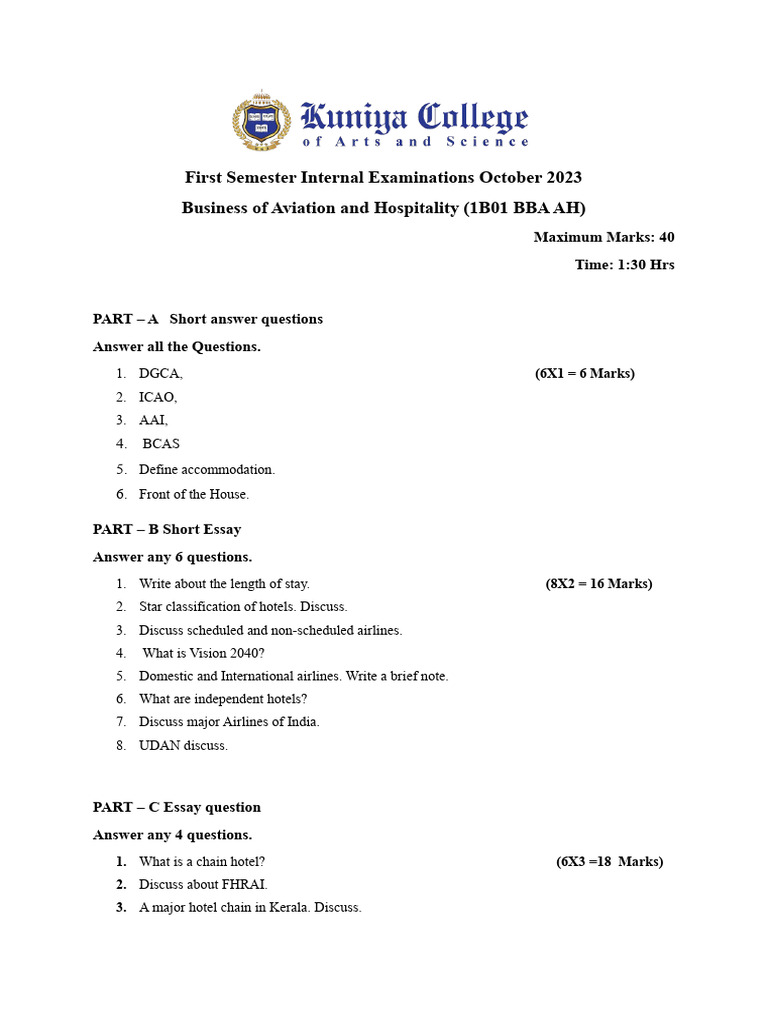 Aviation- Model Question Paper | PDF