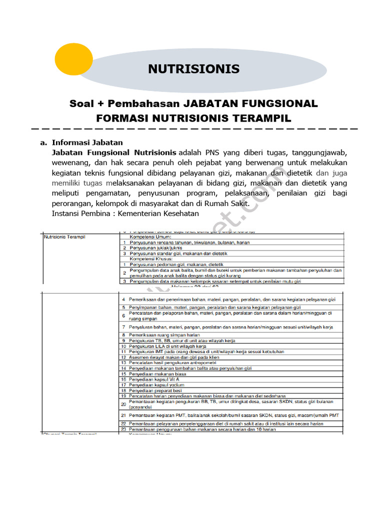 Nutrisionis Terampil Contoh Soal Teknis | PDF