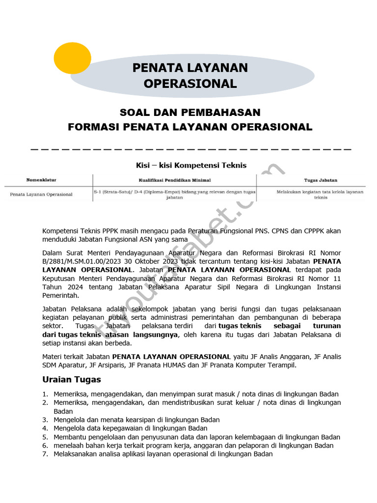 Penata Layanan Operasional Contoh Soal Teknis | PDF