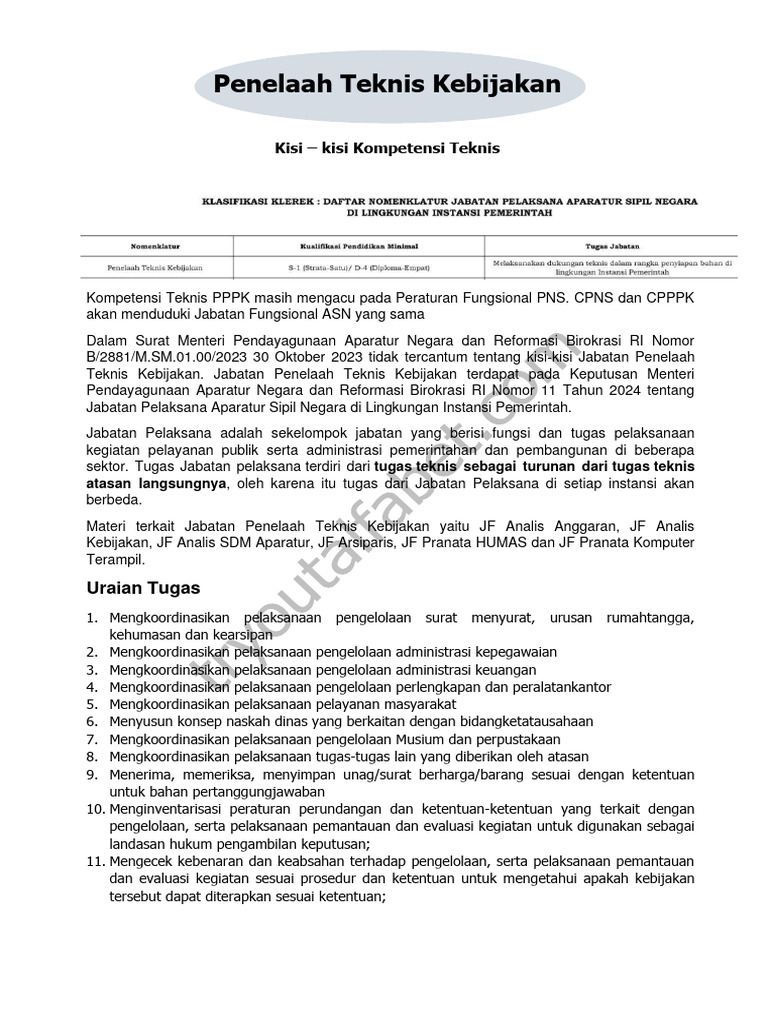 Penelaah Teknis Kebijakan Jabatan Pelaksana Contoh Soal Teknis | PDF ...