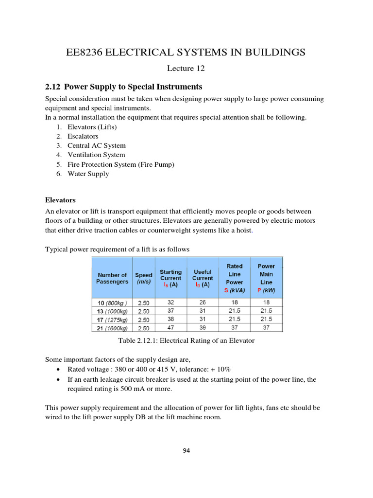 Lecture 12 - Power Supply To Special Instruments | PDF | Elevator | Air Conditioning