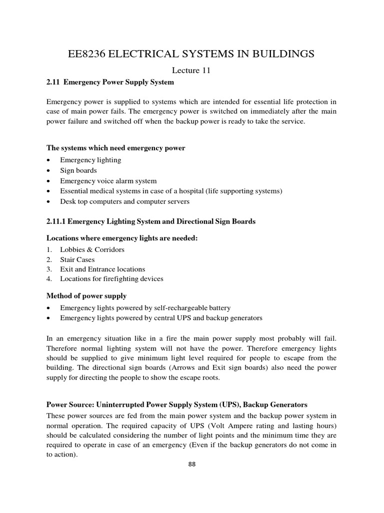Lecture 11 - Emergency and Backup Power | PDF | Power Supply | Electronics