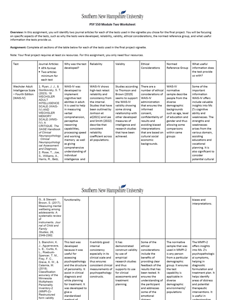PSY 550 Module Two Quiz Preparation | PDF | Wechsler Adult Intelligence ...