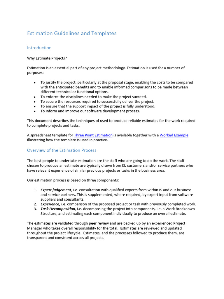 Estimation Guidelines and Templates | PDF | Standard Deviation ...