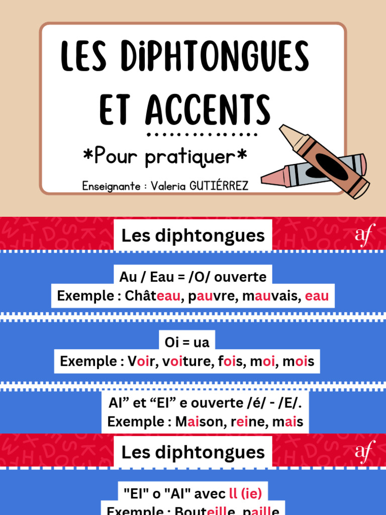 Les diphtongues en français : exemples et exercices | PDF