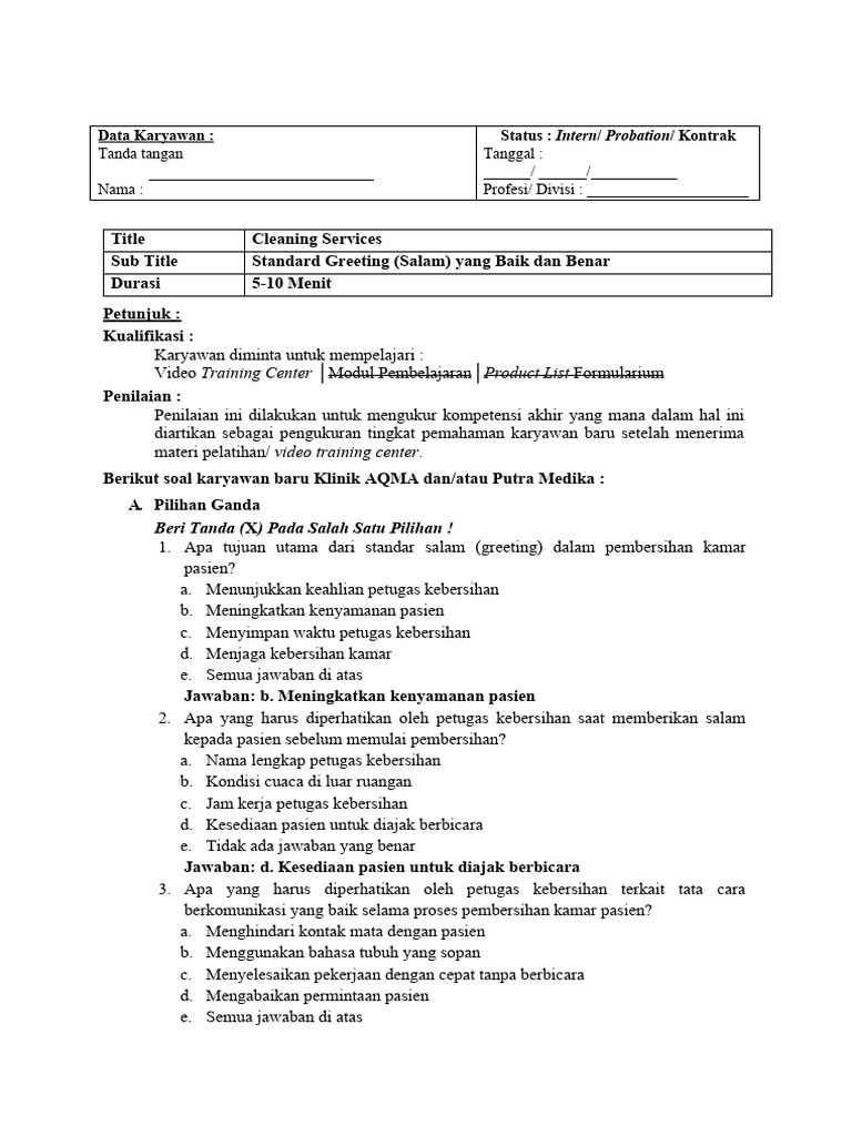 04.SOAL & JAWABAN - Standard Greeting (Salam) Yang Baik Dan Benar | PDF