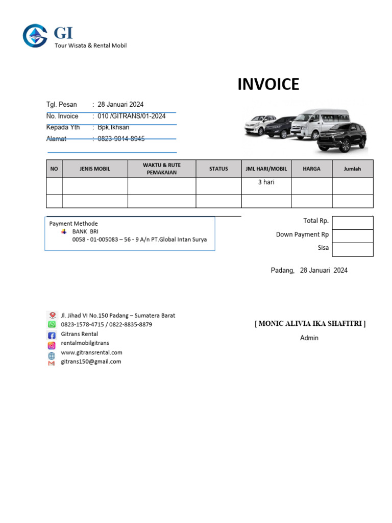 Invoice Rental Mobil GI Trans | PDF