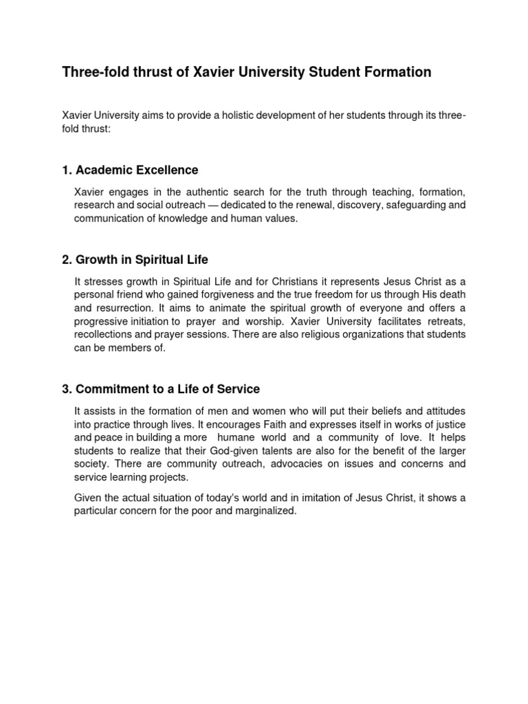 Xavier University Student Formation Goals | PDF