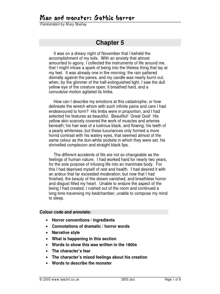 Creation of the Monster in Gothic Horror | PDF | Frankenstein | Mary ...
