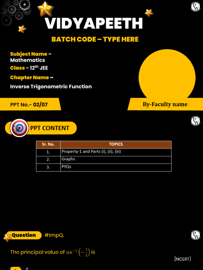 PPT-02 Inverse Trigonometric Functions 12th JEE Final | PDF