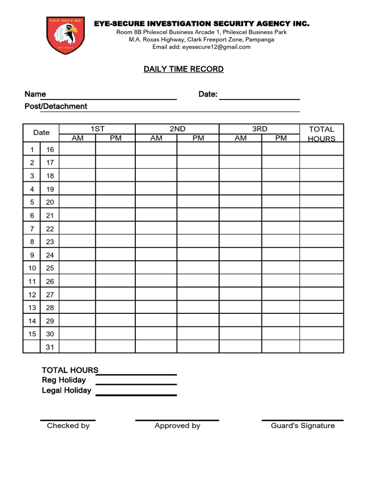 Eye Secure Daily Time Record 2 PAGES | PDF