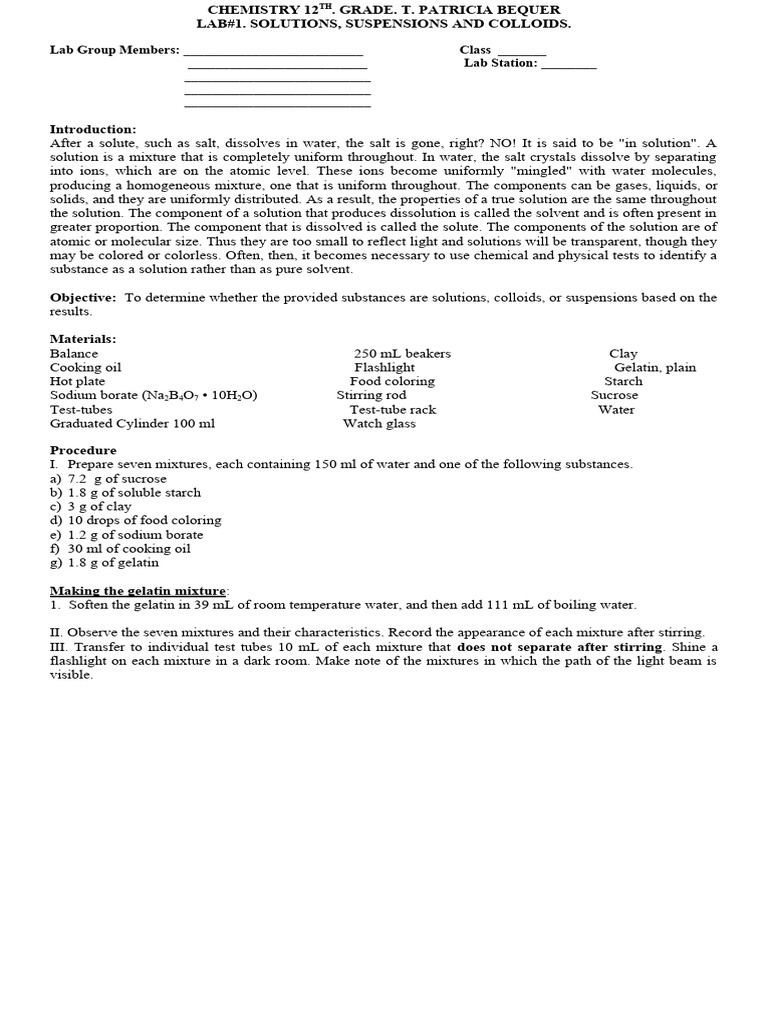 Lab Solutions Colloids Suspensions | PDF