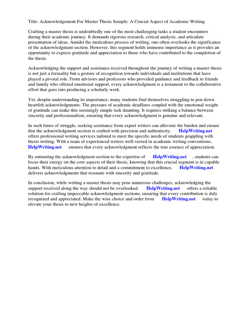 Acknowledgement For Master Thesis Sample | PDF | Thesis