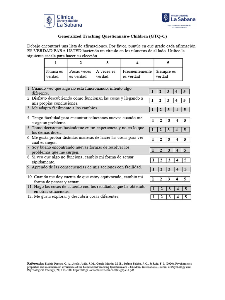 Generalized Tracking Questionnaire-Children (GTQ-C) | PDF