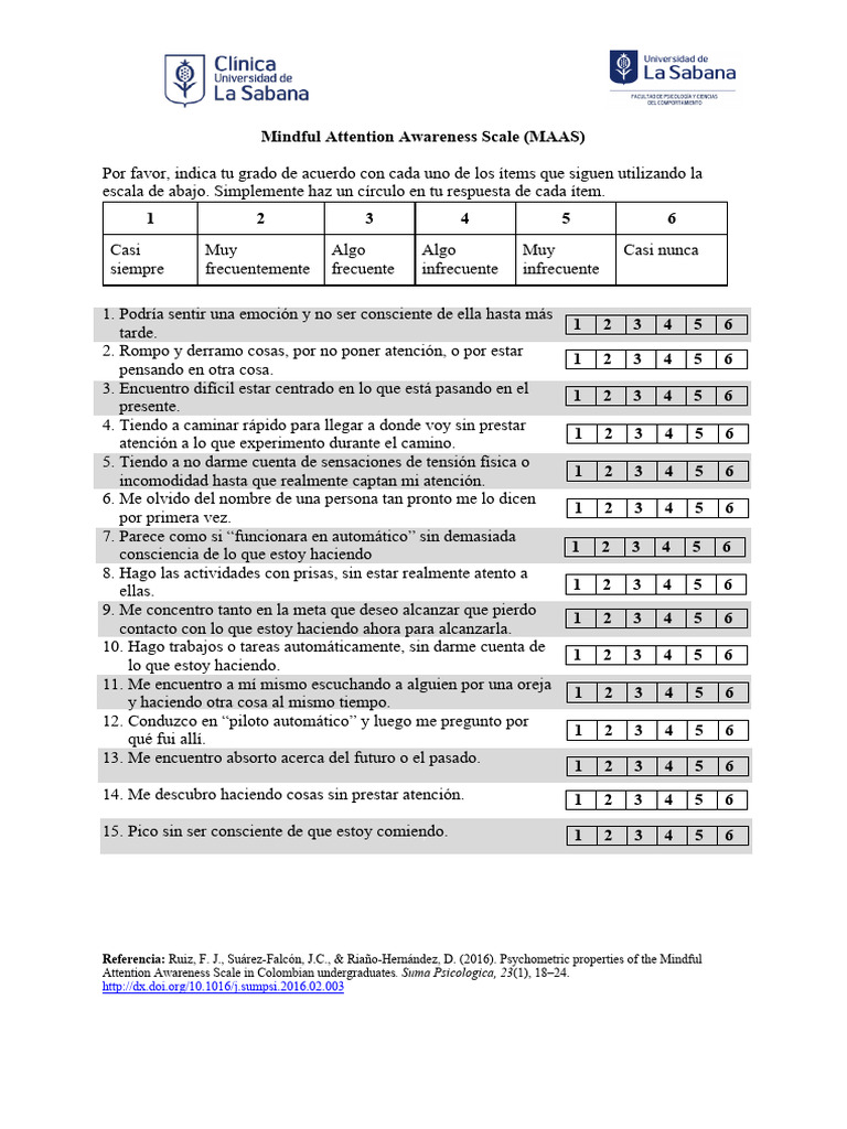 Mindful Attention Awareness Scale (MAAS) | PDF