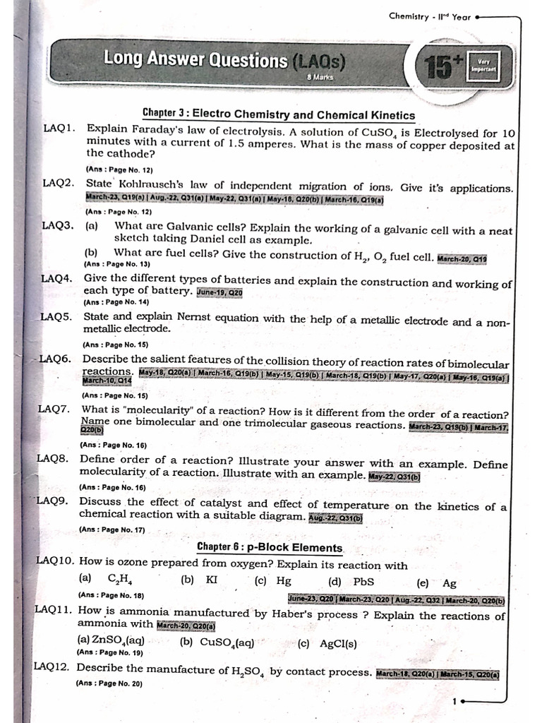 SR Chemistry Important Questions | PDF